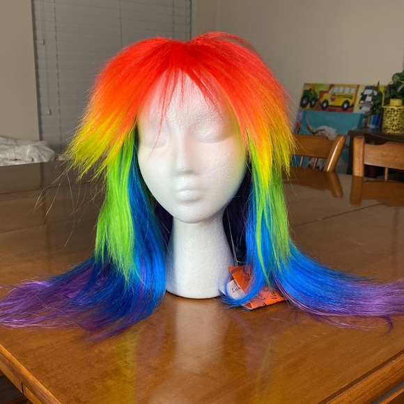 Accessories | Rocker Layered Rainbow Multi Color Wig Purple Blue Green ...